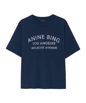 ANINE BING Cade T-shirt Melrose Stencil Navy - Navy Blue