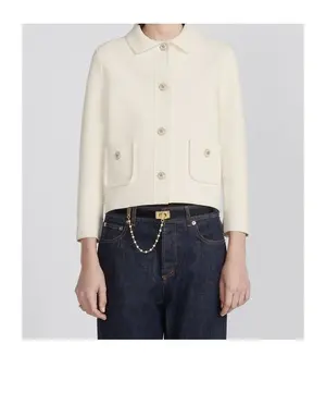 Dior Cropped Jacket With Resin Pearl Embellishments - White