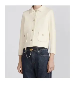 Dior Cropped Jacket With Resin Pearl Embellishments - White