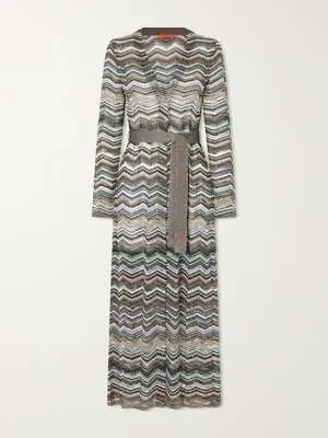 Missoni Striped Belted Crochet-knit Cardigan - Multi