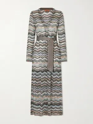 Missoni Striped Belted Crochet-knit Cardigan