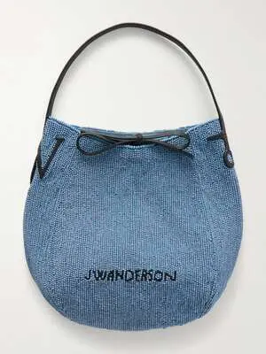 JW Anderson Bead-embellished Leather-trimmed Canvas Tote - Sky Blue