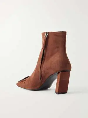 ROGER VIVIER Belle Vivier Embellished Suede Ankle Boots - Tan