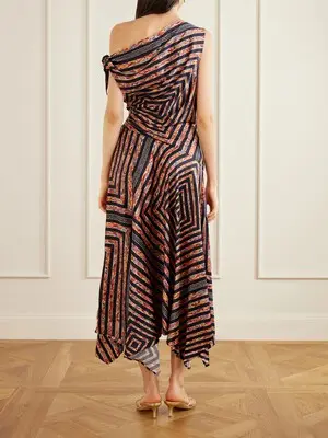 Staud Portia One-shoulder Ruched Printed Silk-blend Midi Dress - Multi