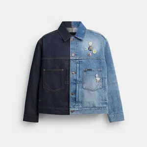 COACH Brain Dead Split Denim Jacket In Recycled Cotton - Blue Multi