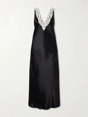 Maria Mcmanus Lace-trimmed Satin Maxi Dress - Black
