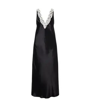 Maria Mcmanus Lace-trimmed Satin Maxi Dress - Black