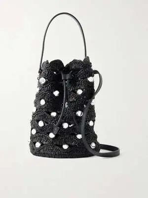 Rabanne Embellished Leather-trimmed Raffia Crossbody Bag - Black