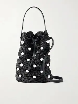 Rabanne Embellished Raffia Bucket Bag - Black