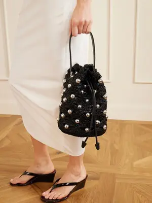 Rabanne Embellished Raffia Bucket Bag