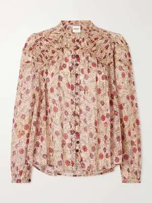 MARANT ETOILE Christa Ruffled Printed Cotton Blouse - Pink