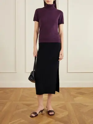 ALLUDE Short Sleeve Cashmere Turtleneck