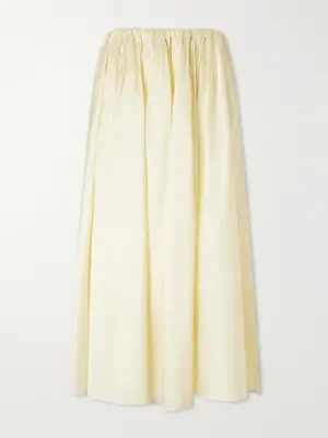 ABADIA Elodie Pleated Duchesse-satin Midi Skirt - Neutrals