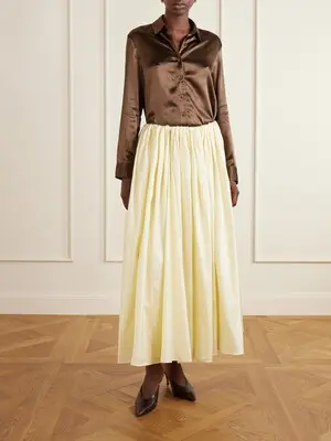 ABADIA Elodie Pleated Duchesse-satin Midi Skirt - Neutrals