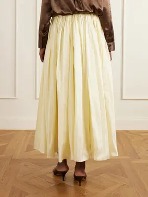 ABADIA Elodie Pleated Duchesse-satin Midi Skirt - Neutrals