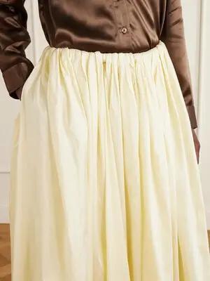 ABADIA Elodie Pleated Duchesse-satin Midi Skirt - Neutrals