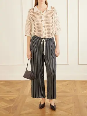 Maria Mcmanus Striped Habotai Wide-leg Pants - Black