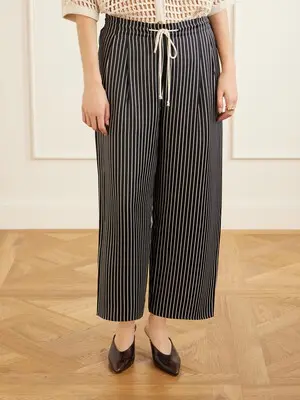 Maria Mcmanus Striped Habotai Wide-leg Pants - Black