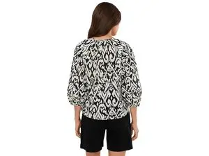 Vince Camuto Printed Lace-up Raglan Top - Black