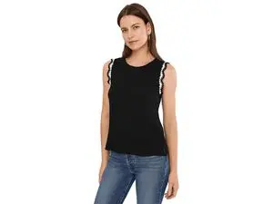 Vince Camuto Crew Neck Tank With Scallops Clothing Rich 1 - Black