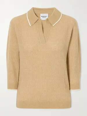 MARANT ETOILE Nathalie Ribbed-detail Wool-blend Knitted Polo - Brown