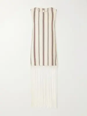 Alix Of Bohemia Vita Fringed Striped Mini Dress - Neutrals