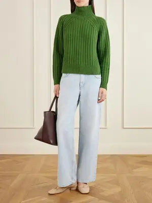 ALLUDE Ribbed Cashmere Mock Neck Sweater