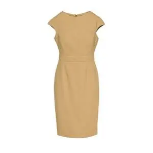 CONQUISTA Solid Colour Dress With Cap Sleeves Camel Color