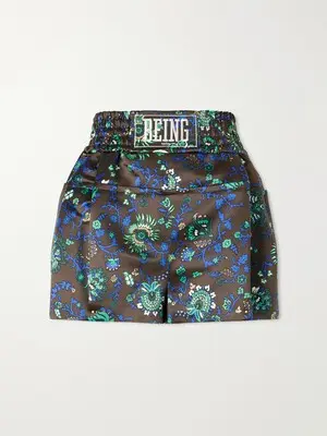 Sacai Floral-print Satin Shorts - Brown