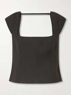ST. AGNI Open-back Wool-blend Blouse - Anthracite