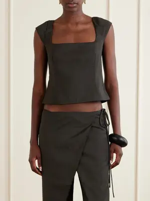 ST. AGNI Open-back Wool-blend Blouse With Square Neckline - Gray