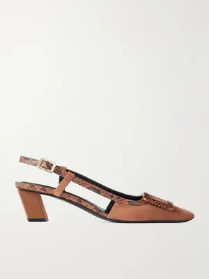 ROGER VIVIER 45mm Snake-effect Leather-trimmed Suede Slingback Pumps - Brown