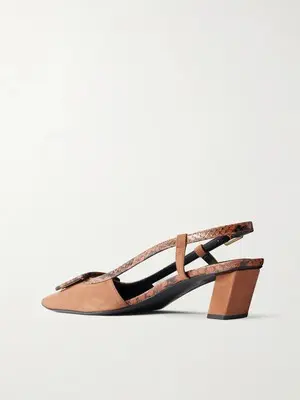 ROGER VIVIER 45mm Snake-effect Leather-trimmed Suede Slingback Pumps - Brown