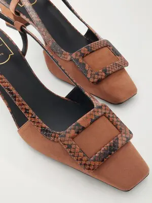 ROGER VIVIER 45mm Snake-effect Leather-trimmed Suede Slingback Pumps - Brown