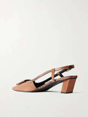ROGER VIVIER 45 Snake-effect Leather-trimmed Suede Pumps
