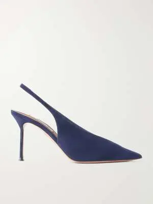 AQUAZZURA Voltaire 85 Suede Slingback Pumps - Navy