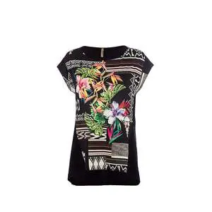 CONQUISTA Sleeveless Print Top - Black