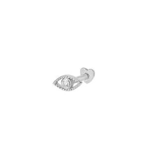 VANCHI 14k Solid White Gold Lab-grown Diamond Evil Eye Flat Back Stud - Silver