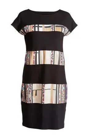 CONQUISTA Print Detail Straight Dress - Black