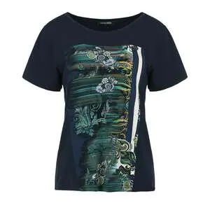 CONQUISTA Artful Green Paisley Print Viscose Jersey Top - Blue
