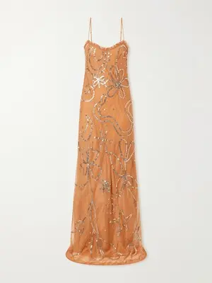 Alix Of Bohemia Athens Paillette-embellished Silk-blend Maxi Dress - Brown