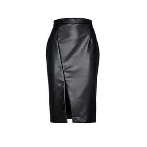 CONQUISTA Faux Leather Pencil Skirt Fashion - Black