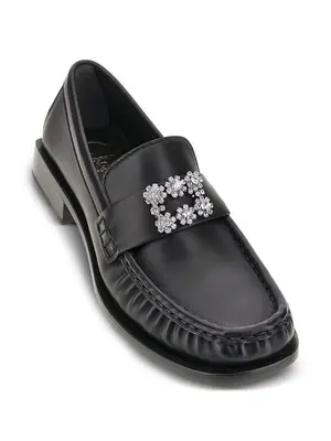 ROGER VIVIER Viv Moc Strass Leather Loafers