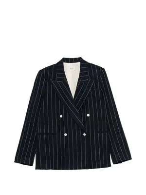 ALYSI Wool Striped Double-breasted Jacket - Blue
