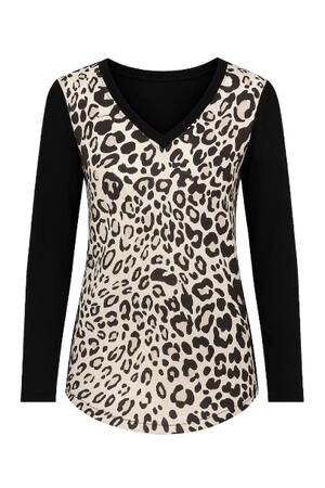 CONQUISTA Long Sleeve Print Top With Trim Detail - Black