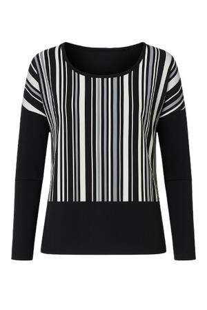 CONQUISTA Striped Long Sleeve Top - Black