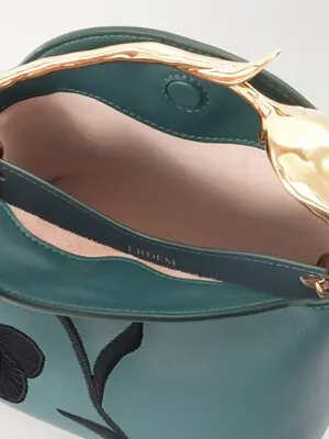 Erdem Bloom Medium Embroidered Leather Clutch With Gold Tone Hoop Handle