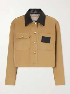 Balenciaga Cropped Leather-trimmed Cotton-canvas Jacket - Beige