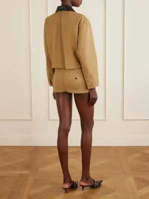 Balenciaga Cropped Cotton-canvas Jacket With Leather Trim - Neutrals