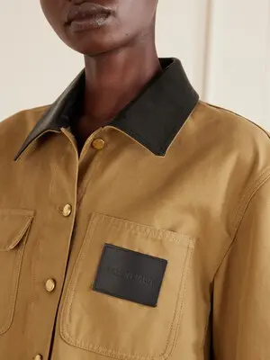 Balenciaga Cropped Cotton-canvas Jacket With Leather Trim - Neutrals